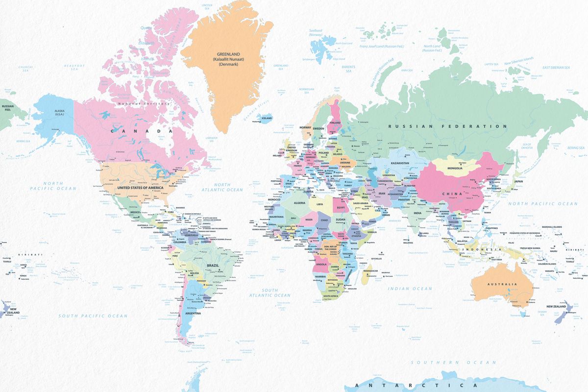 Labeled Pastel World Map – Pineapple Licensing