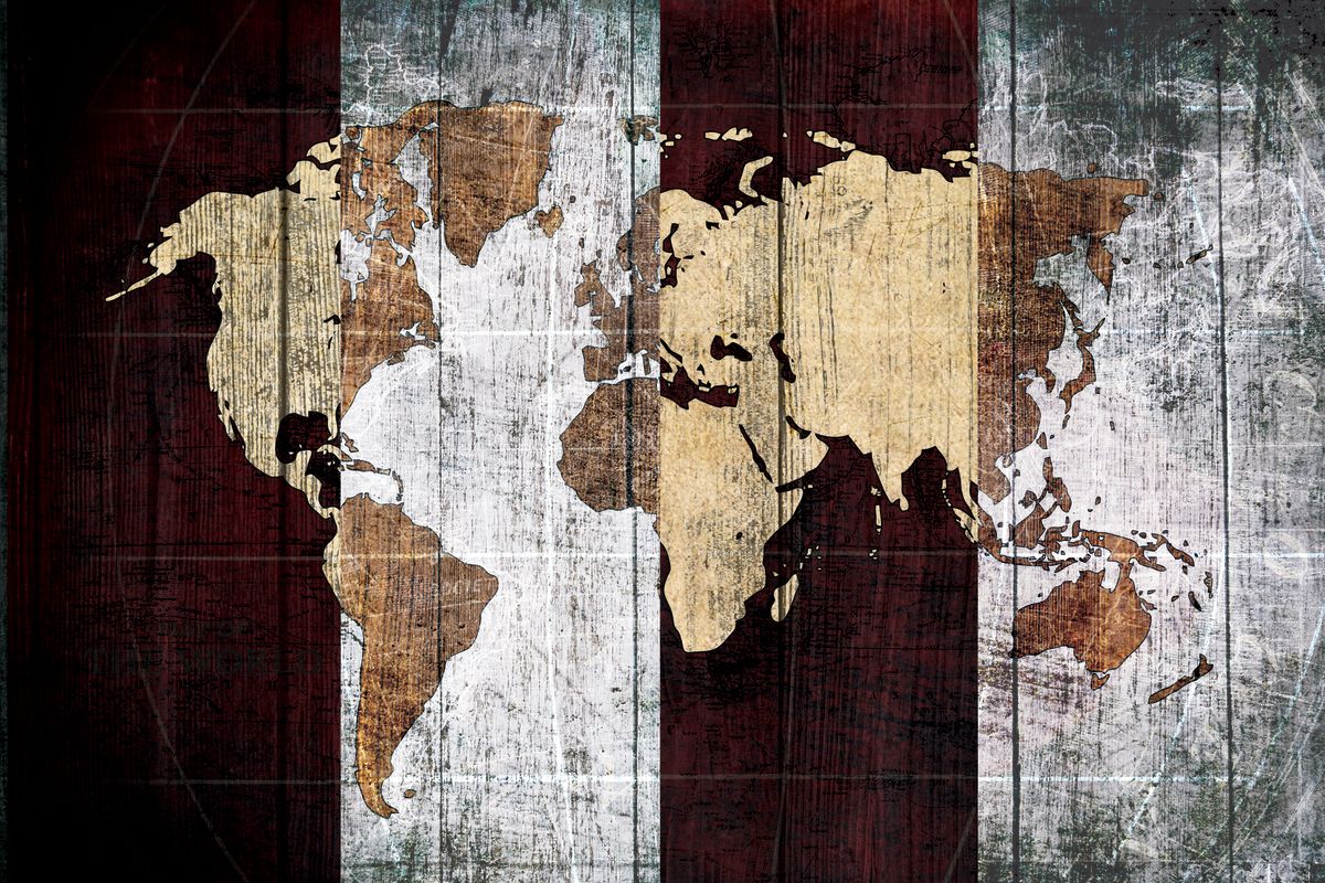 Neutral Wooden World Map – Pineapple Licensing