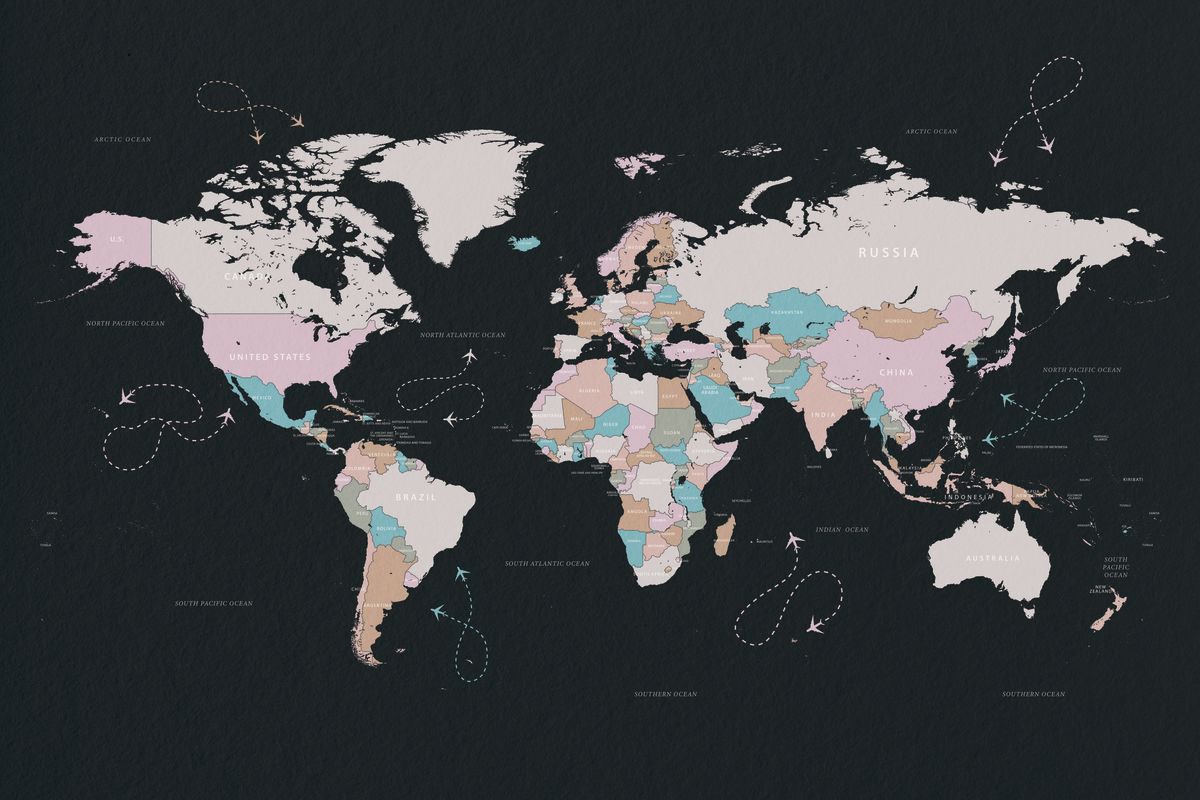 Pastel On Black World Map – Pineapple Licensing