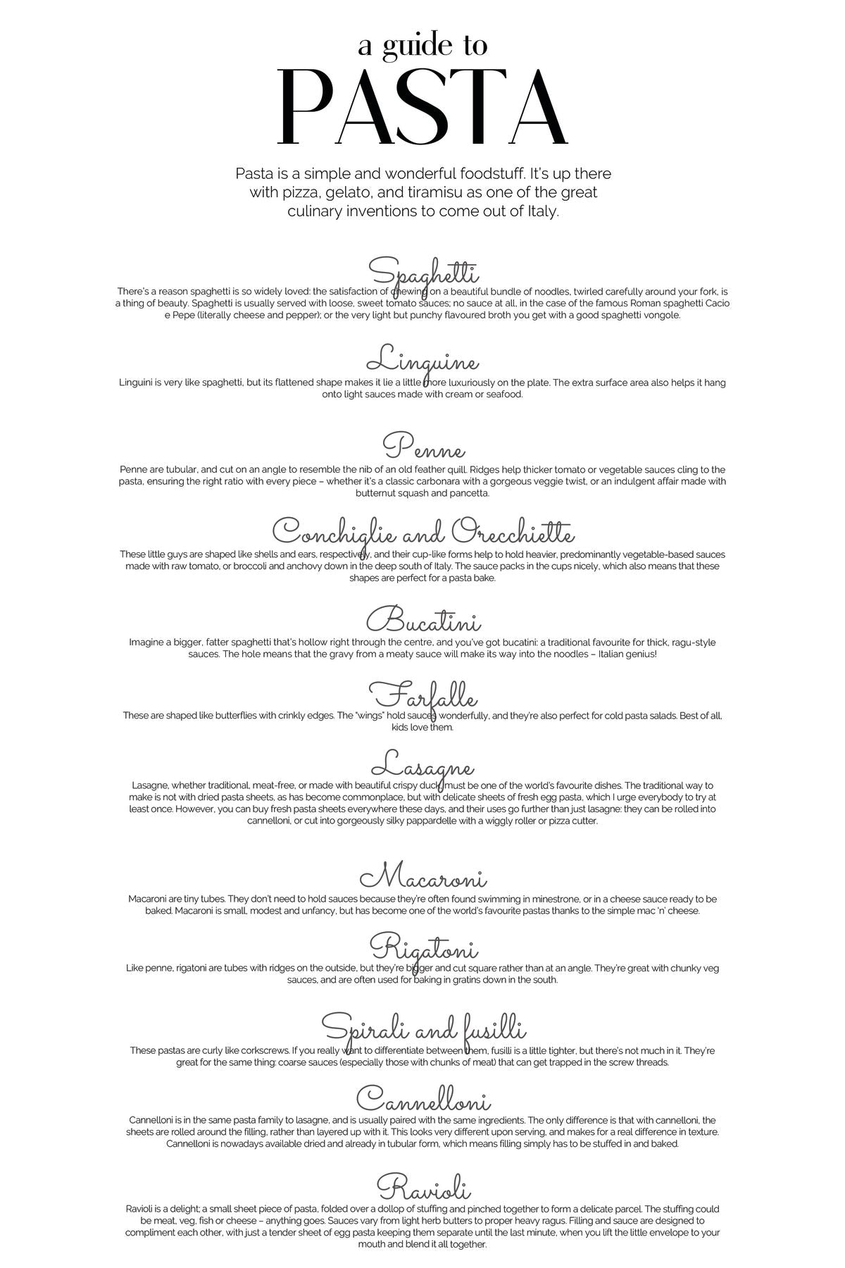 Guide To Pasta Chart – Pineapple Licensing