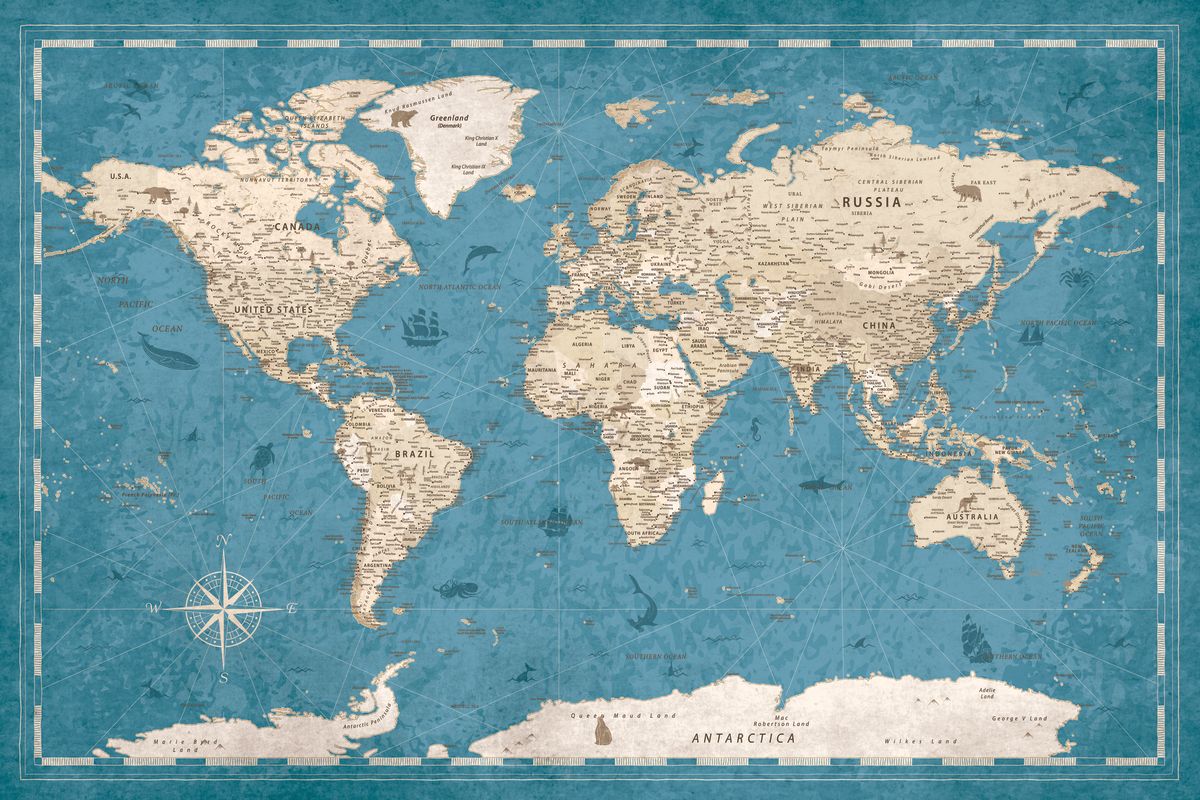 Push Pin World Map - Blue – Pineapple Licensing