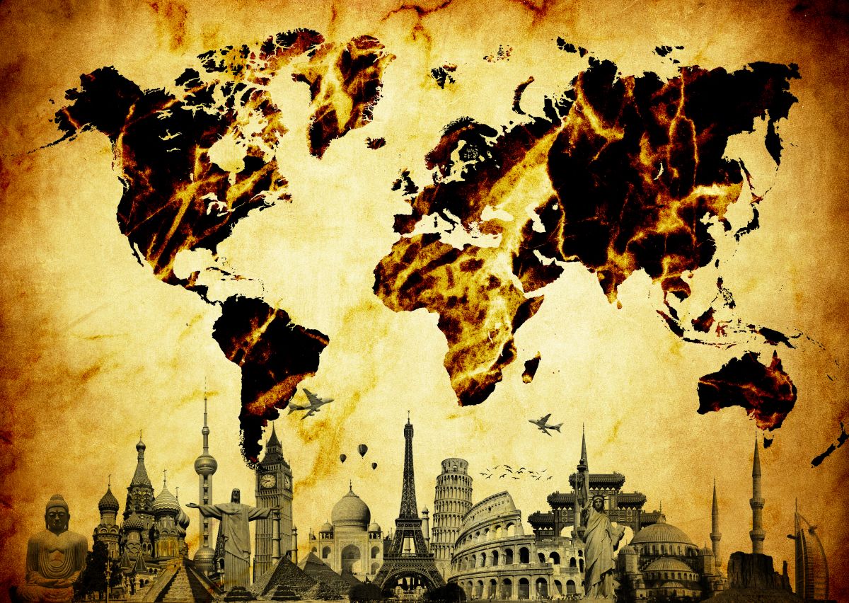 Fiery Amber World Map – Pineapple Licensing