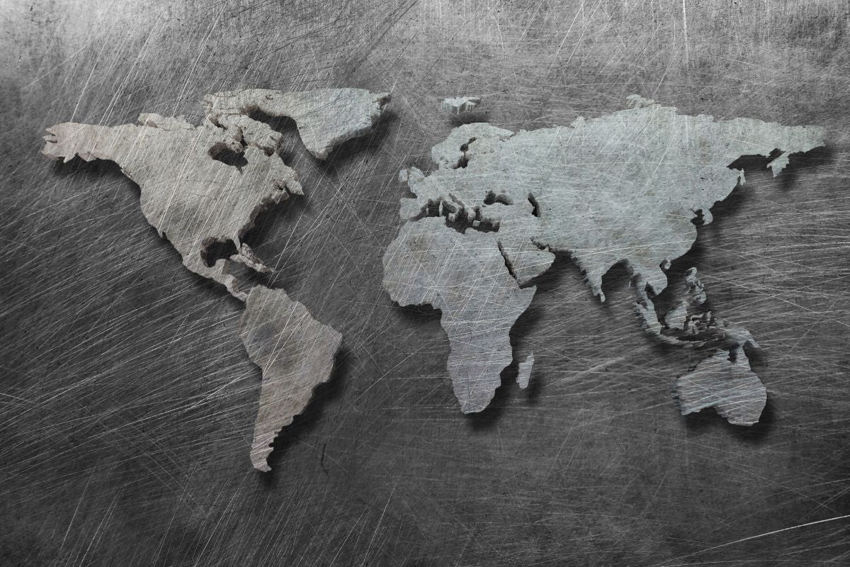 Scratched Steel World Map – Pineapple Licensing