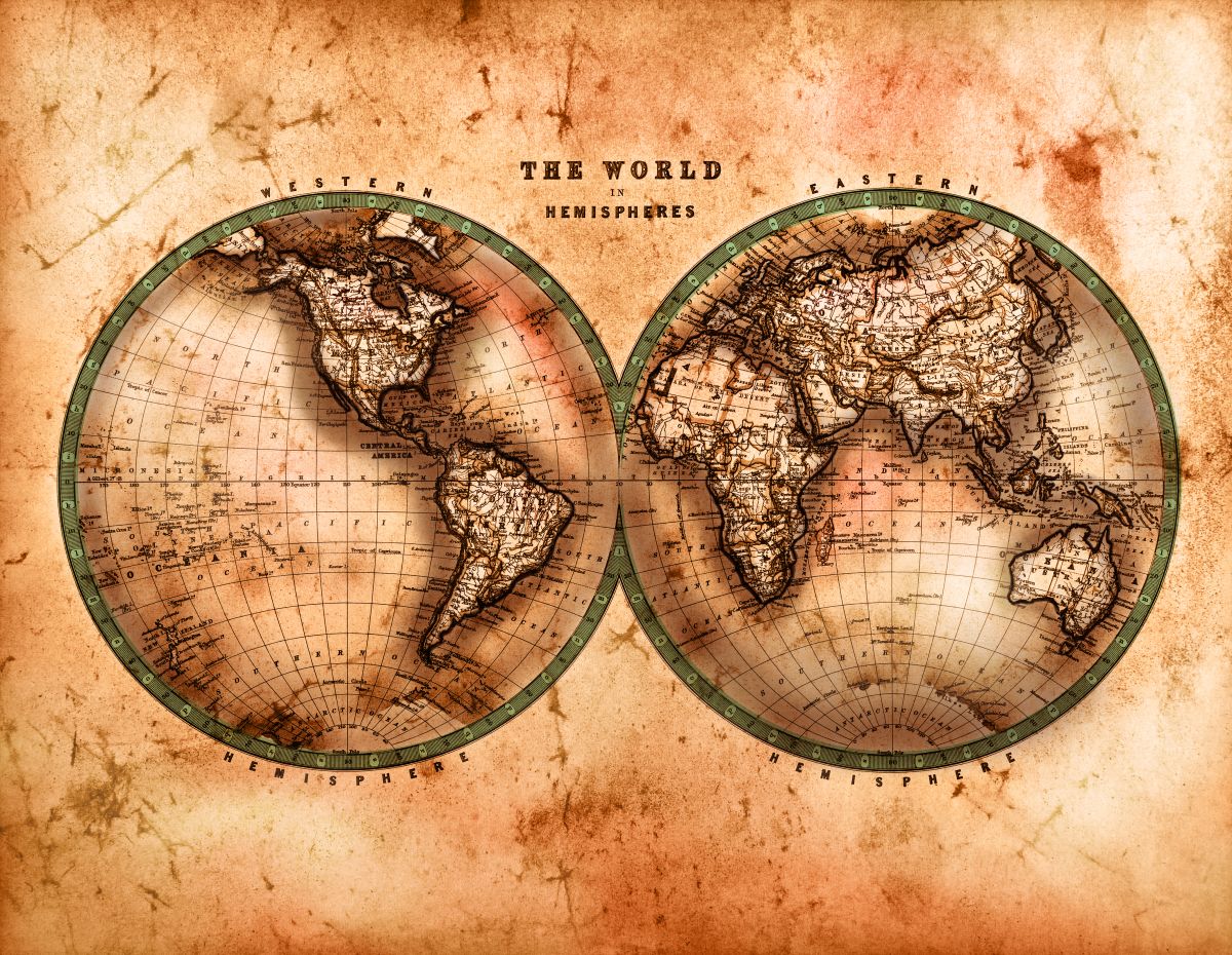 Rustic Hemispheres Map – Pineapple Licensing