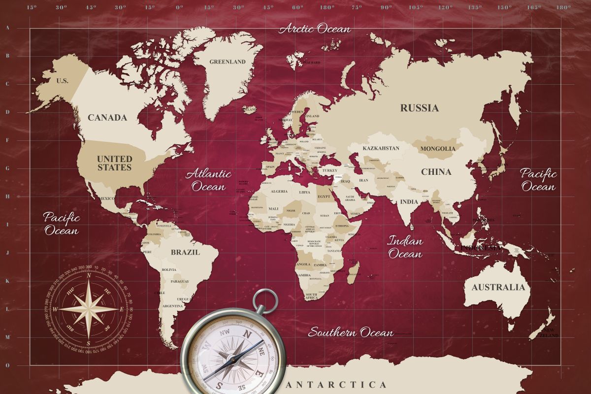 Red Longitude World Map – Pineapple Licensing