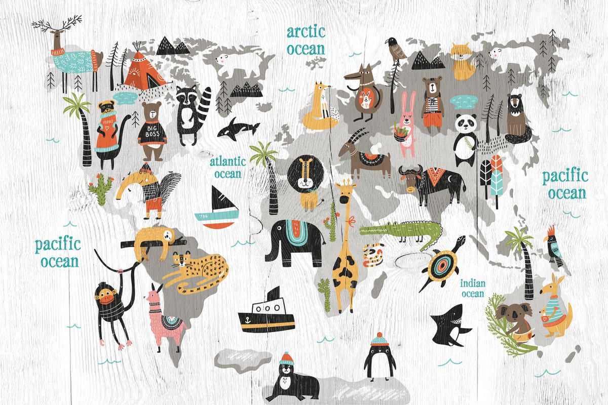 Cartoon Native Animals World Map – Pineapple Licensing