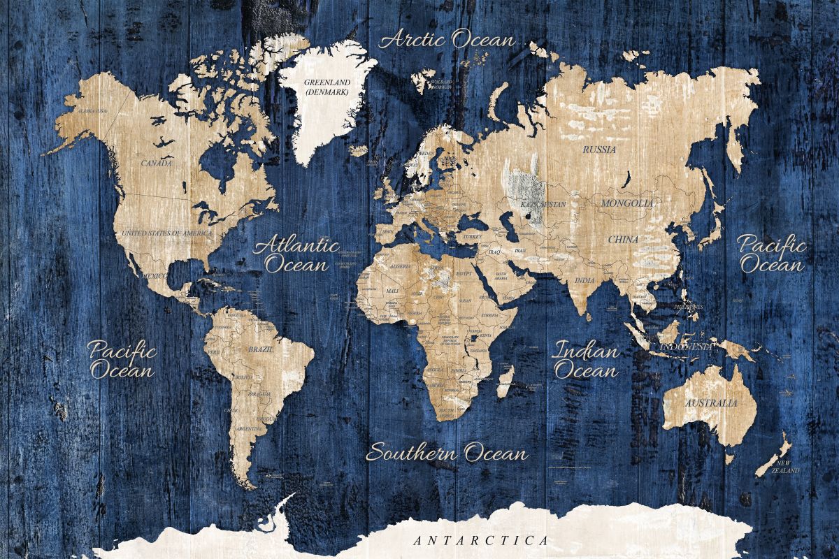 Wood Textured World Map – Pineapple Licensing
