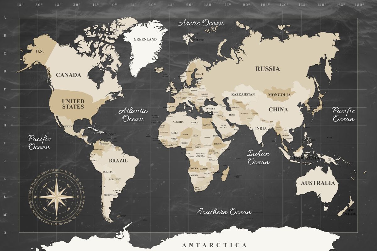 Dark Grid World Map – Pineapple Licensing