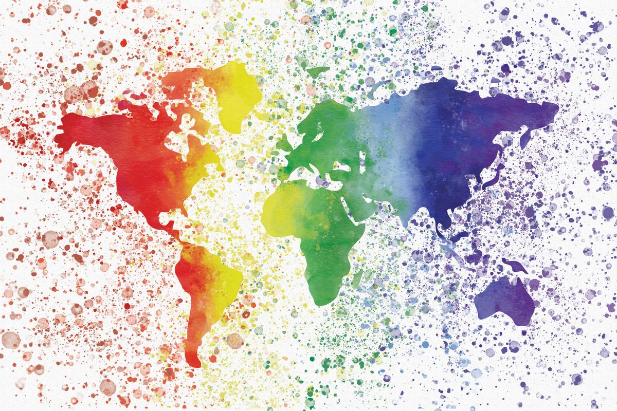 Rainbow Splatter World Map – Pineapple Licensing